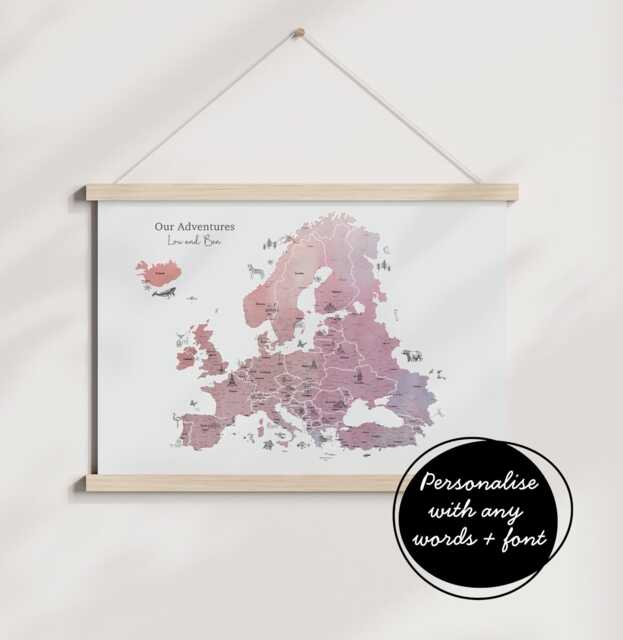 Personalised Scratch Off Map Hand Drawn Watercolour Atlas - Europe ...