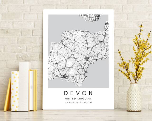 Devon Map Print Minimalist Black & White Art by Etsy | ufurnish.com