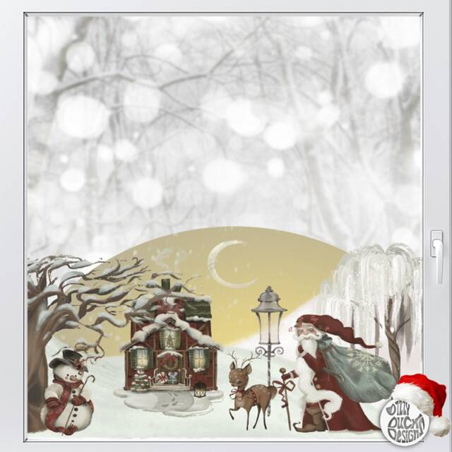 Classy Christmas Window Decal By Dizzy Duck - Vintage Santa Snowy ...