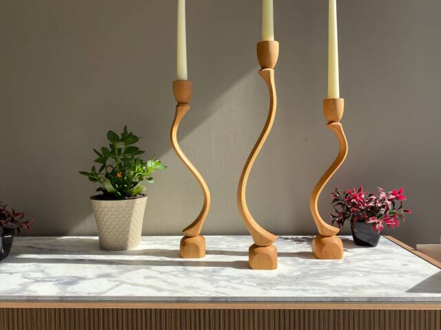 Wooden Candlestick Holder Set Of 3, Wood Candle Holder, Handmade Home Gift, Bohemian Designer ...