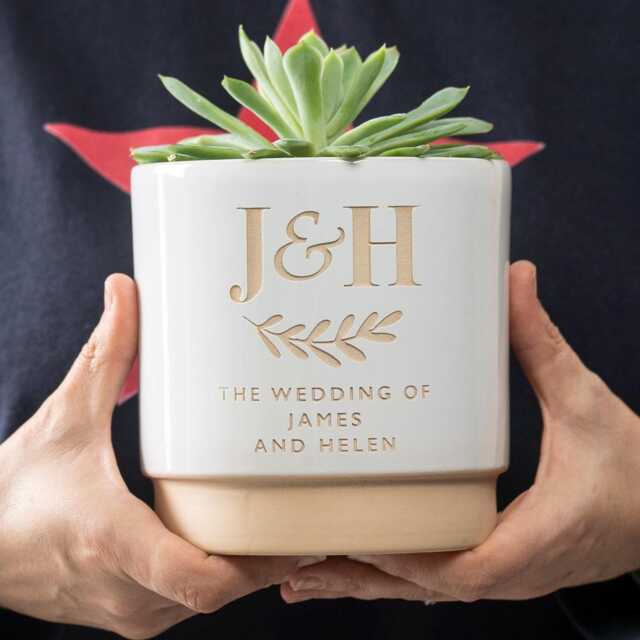 Personalized Engraved Plant Pot Glazed Ceramic Planter, Couples Gift by ...