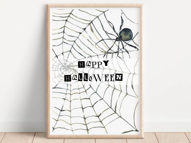 Happy Halloween Spiderweb Print, Party Decor, Gothic Wall Art, Spider ...
