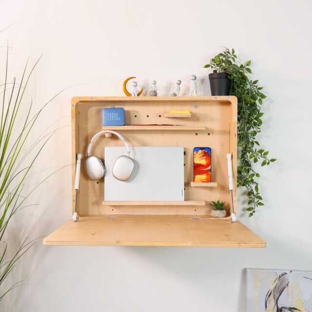 Wall Desk Folding Table Space-Saving Fold Down Mounted Floating Murphy ...