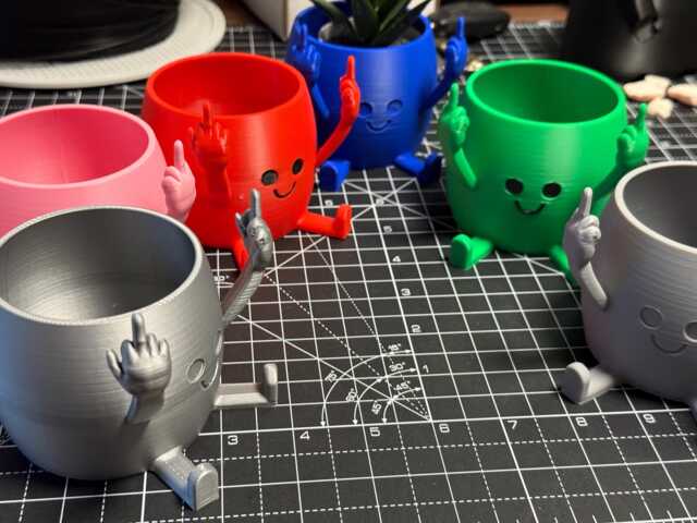 Recycled Happy Middle Finger Planter - 3D Printed Plant Pot Collectable ...