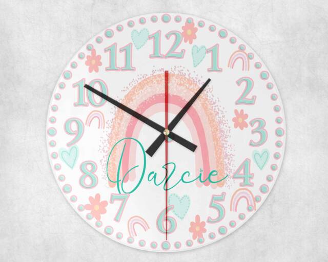 Beautiful Glass Girly Rainbow Clock, Girls Room Accessory. Pink & Blue ...