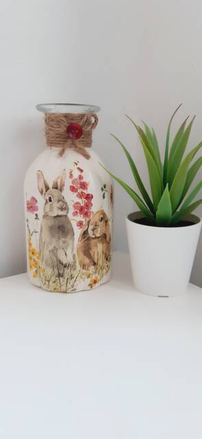 Rabbit Design Decoupaged Bud Vase, Rabbit Flower Small Decoupage Bunny ...