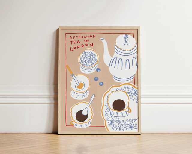 London Afternoon Tea Print, Kitchen Illustration Art, Coffee Wall ...