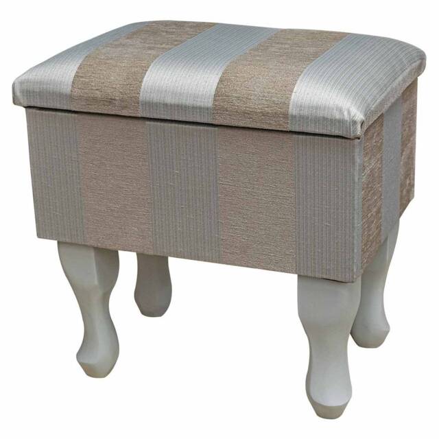Small Dressing Table Storage Stool in A Woburn Beige Striped Fabric ...