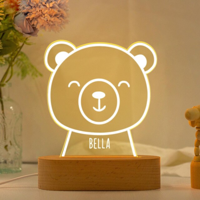 Personalized Cute Animals Night Light, Custom Led Lamp, Ideal For Baby ...
