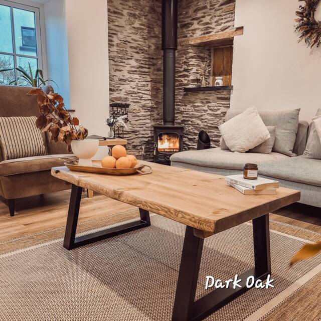 Fenna Waney/Live Edge Coffee Table With Trapezium Metal Legs Walnut Oak ...