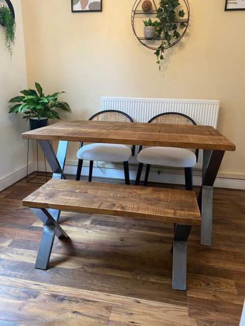 Reclaimed Wood Dining Table & Bench Set With Multiple Leg Options ...