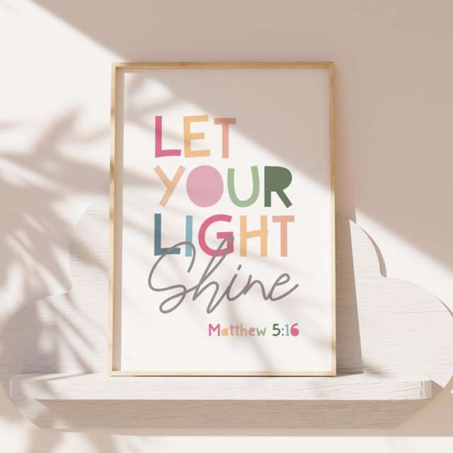 Let Your Light Shine Print, Christian Wall Art, Girls Nursery Bedroom ...