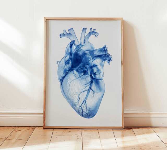 Blue Anatomical Heart Wall Art Print, Medical Science Poster, Human ...