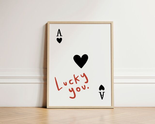 Lucky You Print, Ace Of Spades Playing Cards Poster, Quirky Wall Art, Bar Decor, Kitchen ...