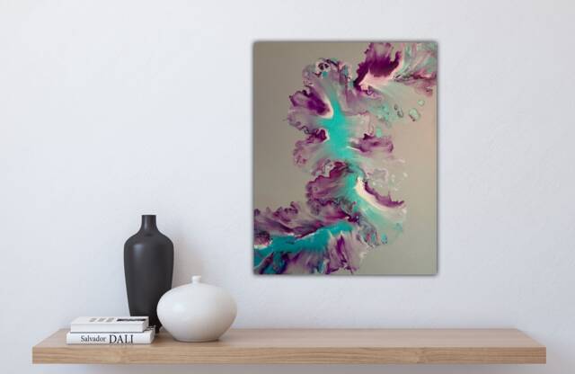 Metallic Berry & Iridescent Blue-Green Dutch Pour Fluid Art Abstract ...