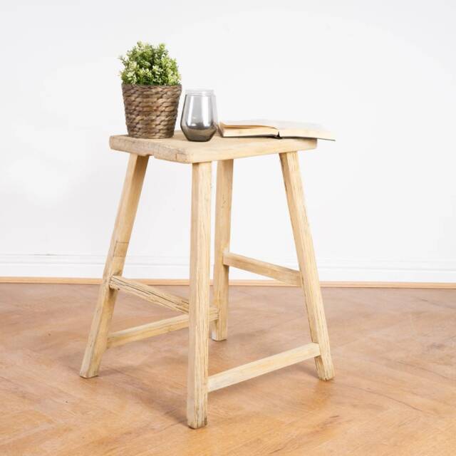 Tall Traditional Rustic Rectangular Barn Stool - Reclaimed Antique Elm ...