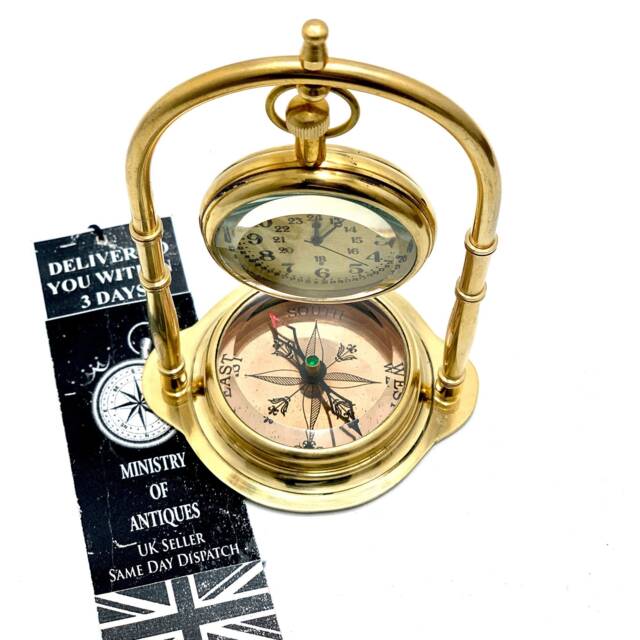 Antique Design Nautical Clock With Compass Victoria London Solid Brass ...
