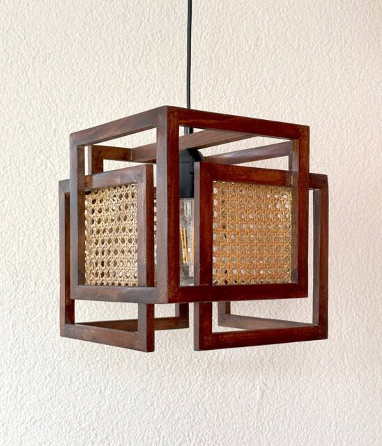 Walnut Ceiling Light Fixture Art Deco Lamp Wood Pendant Lighting ...