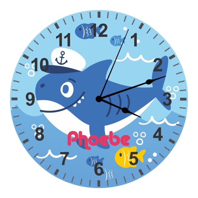 Under The Sea - Kids Shark Clock Personalised With Any Name Size 25cm ...