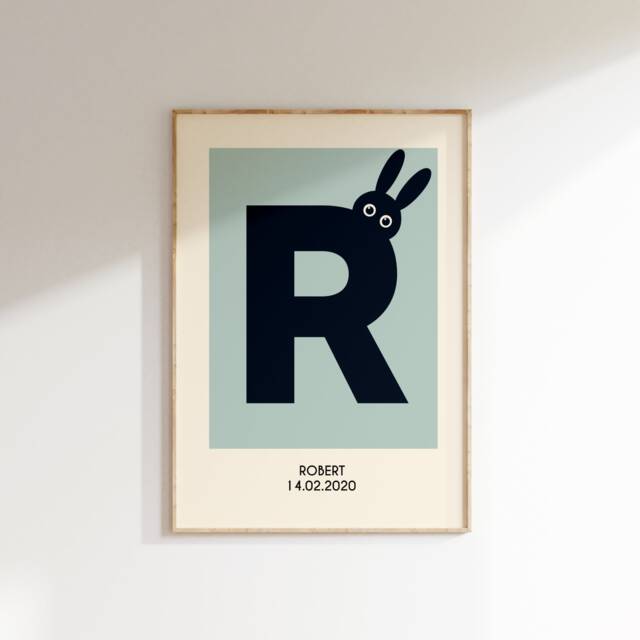 Boy Nursery Room Print, Bunny Rabbit Wall Art, Decor, Kids Bedroom ...