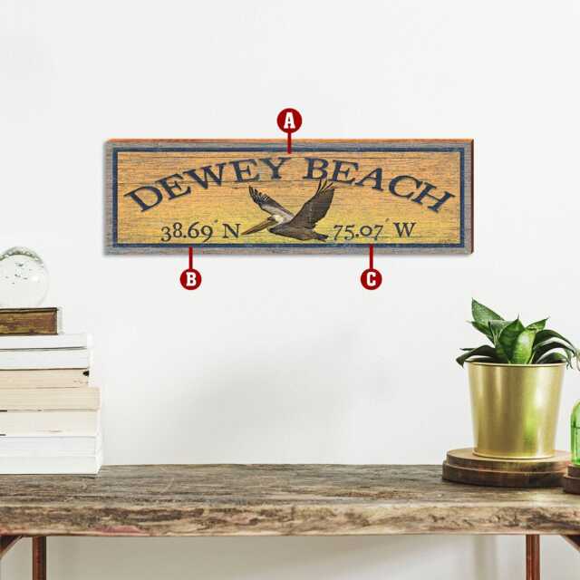 Customizable Coastal Pelican Sunburst Latitude Longitude Sign - Wall ...
