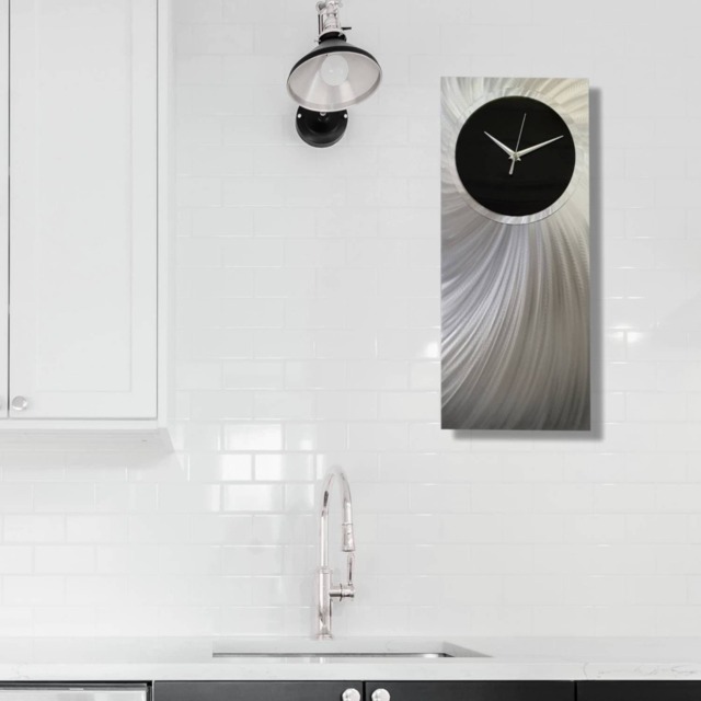 Large Rectangular Wall Clock - Modern Silver Art, Unusual Black Hanging ...