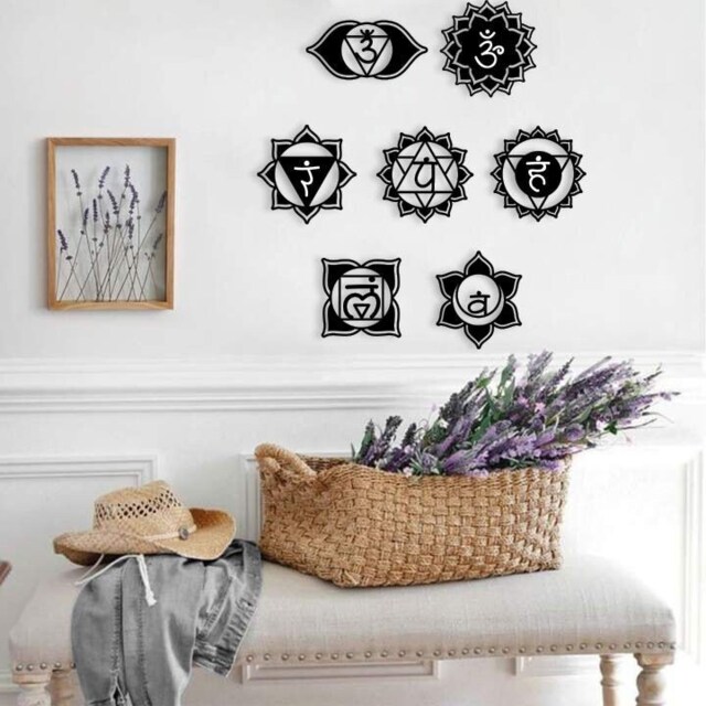 Chakra Signs Wood Wall Art Set, Yoga & Meditation Decor Sign, Authentic ...