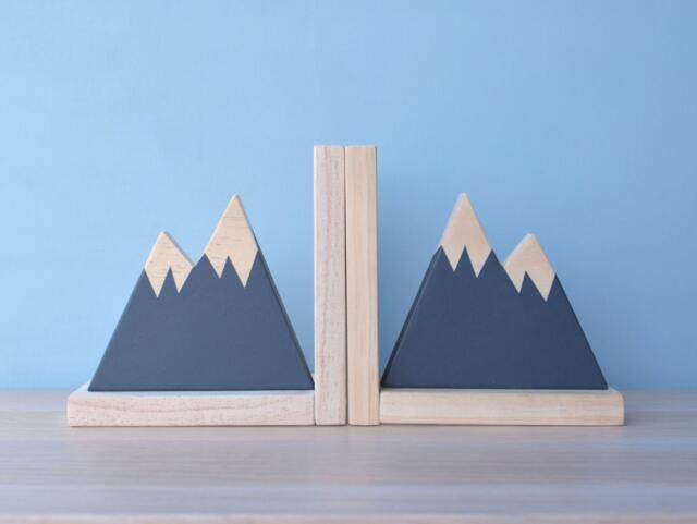Navy Mountain Bookend, Bookends For Kids, Book Ends Woodland Nursery Decor, Peak by Etsy ...