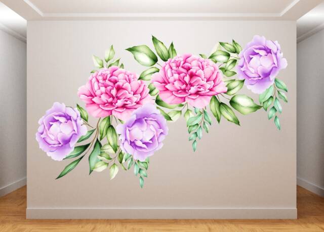 Flower Wall Decal/ Flowers Decals Decor/ Peonies Chamomile Decal/Roses ...