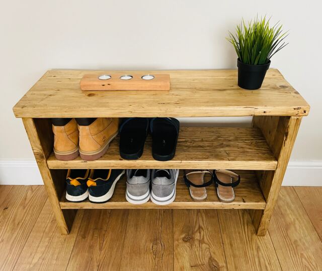 Handcrafted Wooden Shoe Rack - Reclaimed Scaffold Board Entry Table Cat ...