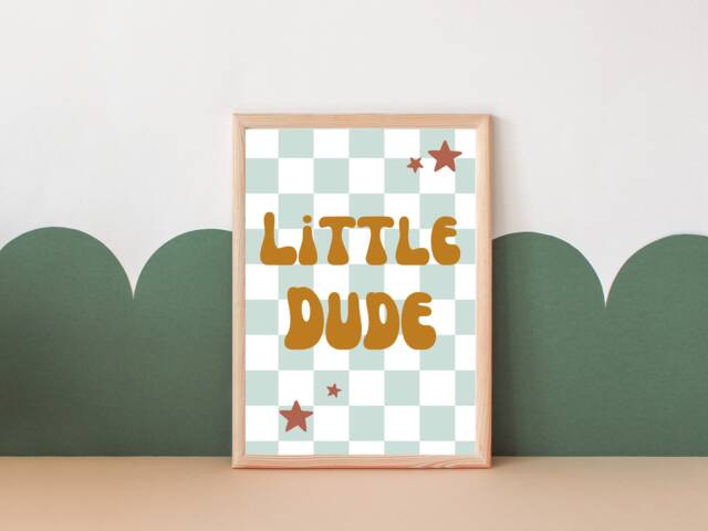 Little Dude Print For A Boys Room. Pale Blue Checkered Wall Art Perfect ...