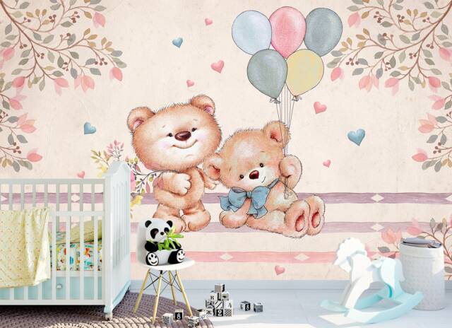 Kids Wallpaper Self Adhesive Removable Peel & Stick Soft Teddy Bear ...