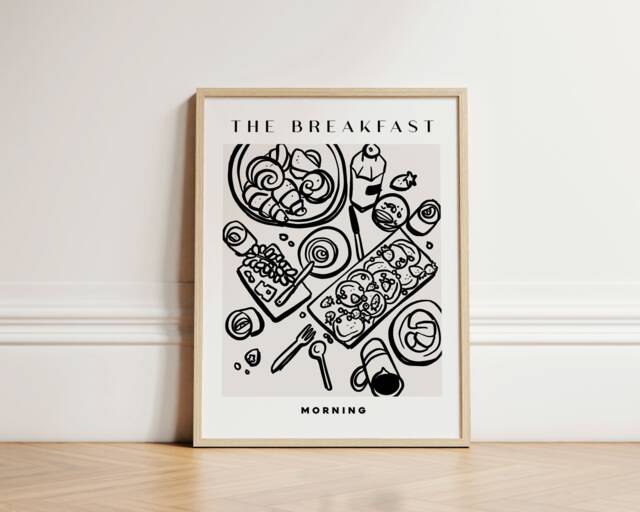 Trendy Breakfast Poster, Ink Bleed Style, Print, Wall Art, Restaurant ...