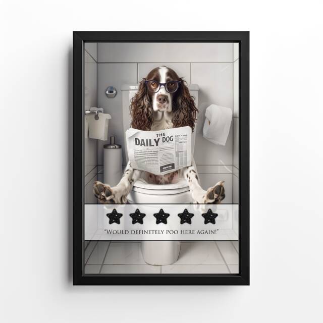 Bathroom Print Dog On Toilet Reading The Newspaper Funny Quirky Home ...