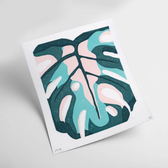 Monstera - Abstract Linocut Print 19, 5 X 16, 5 cm Limited Edition by ...