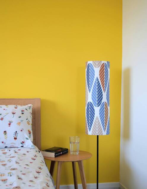 Tall Graphic Leaf Lampshade Blue Orange & White Scandinavian Fabric ...