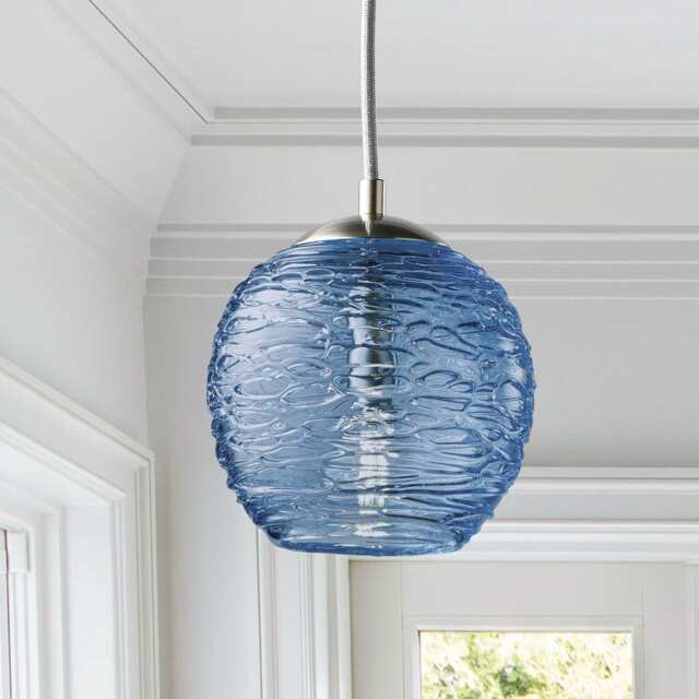 Bluestone Glass Pendant Light - Handblown Stella Globe - Artisan ...