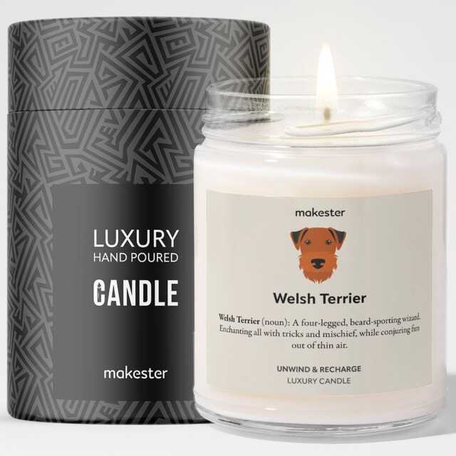Welsh Terrier Candle Madagascan Vanilla, Jasmine & Sugared Almond Scent ...