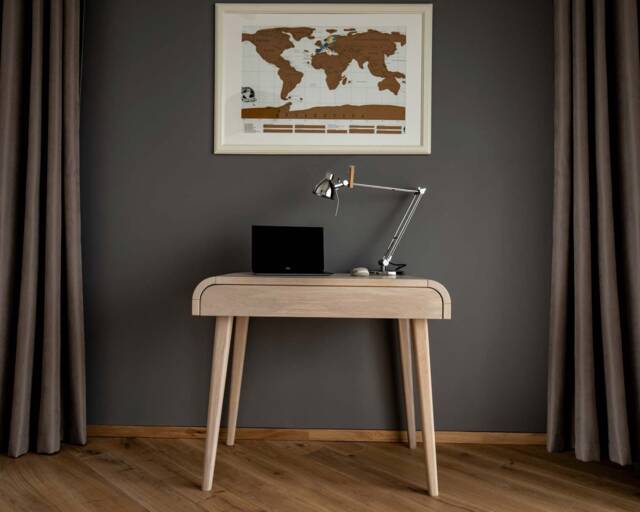 Small Computer Desk With Drawer in Whitened Oak, Mid Century Desk ...