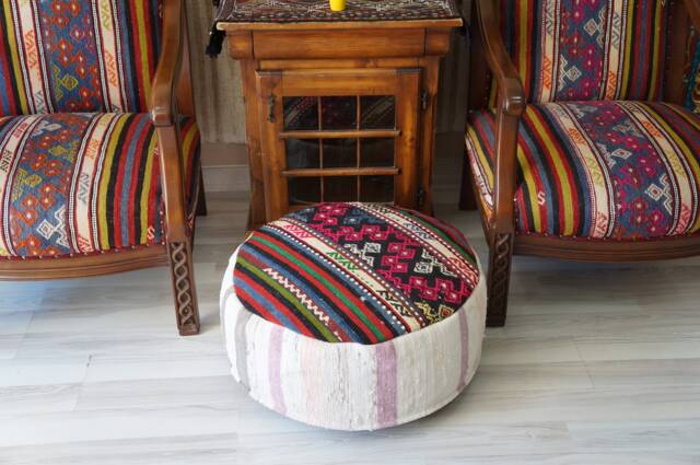 Modern Colorful Decorative Ottoman Floor Pouf Table Round Bohemian ...