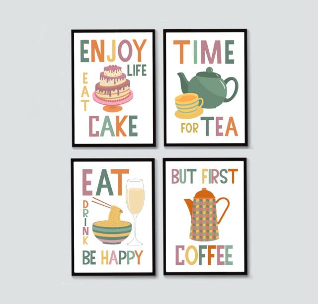 Kitchen Prints - Food For -Coffee & Tea Boho Colourful Art Print Set by ...