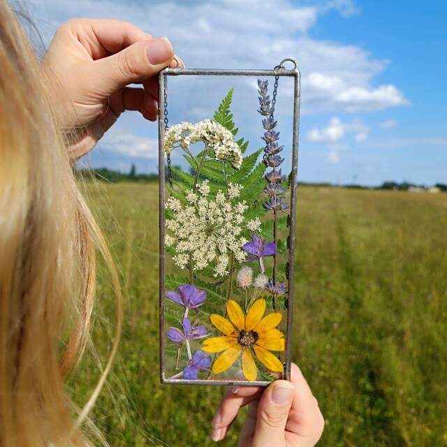 stained Glass Pressed Flower Frame Botanical Sun Catcher Wall Art by ...