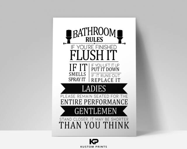 Bathroom Rules Print Toilet Sign Picture Funny Wc Humour Wordart Wall ...