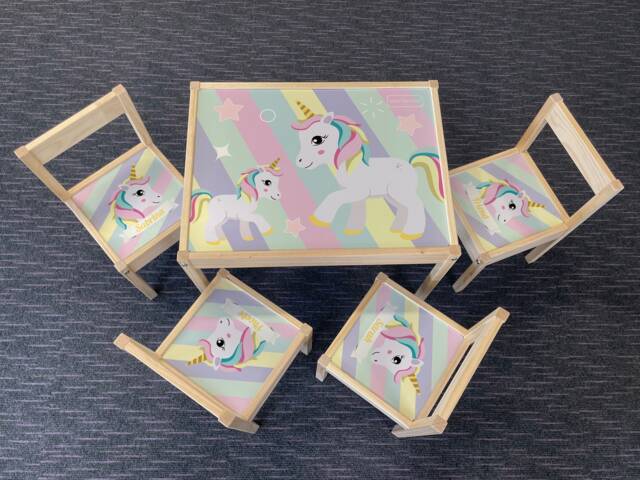 Personalised Children's Ikea Latt Wooden Table & 4 Chairs Printed ...