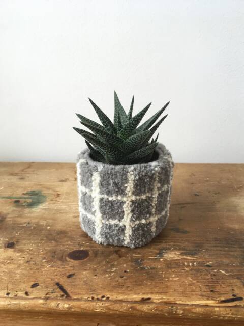 Grid Tufted Plant Pot - Grey White - Small Size by Etsy | ufurnish.com