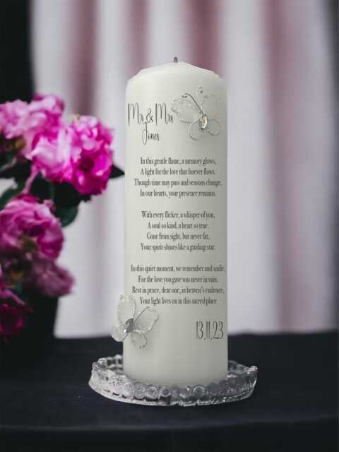 Large Personalised in Loving Memory Remembrance Candle Wedding Day Gift Keepsake Centrepiece ...