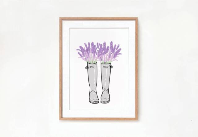 Flower Wellies Poster Botanical Floral Retro Wellies Gallery Wall Art ...
