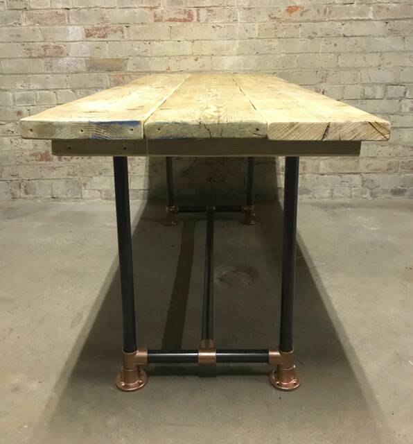 Industrial Reclaimed Scaffold Board Dining Table Steel Legs. Black ...