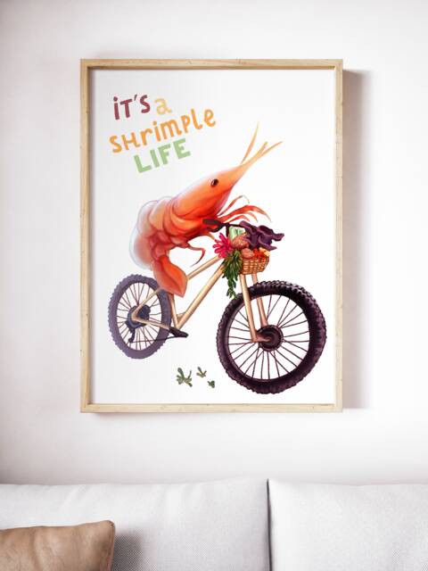It's A Shrimple Life Shrimp Prints With Backing Board Wall Art D??cor ...