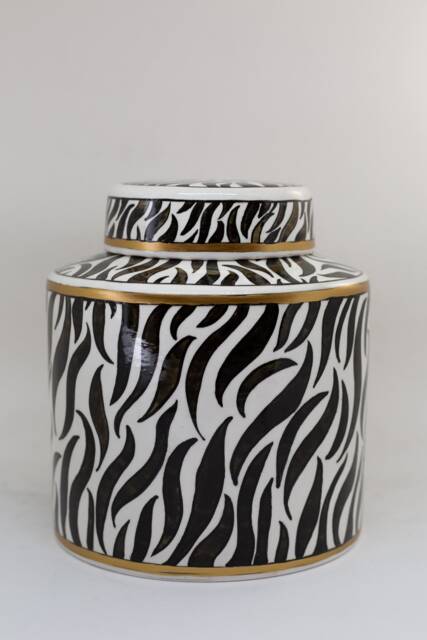 Ceramic Cylinder Box With Zebra Pattern - Black & White Decorative Lid ...